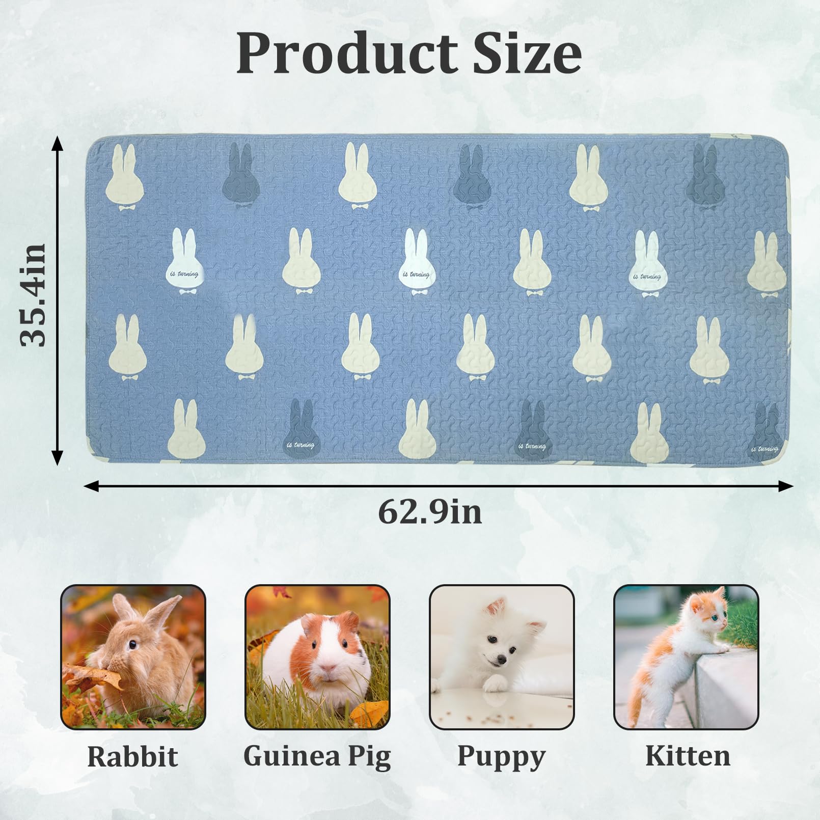 PINVNBY Washable Rabbit Cage Liners, Thickening Guinea Pig Cage Liners Bunny Bedding Small Animals Sleep Pad for Hamster Chinchilla Cats Puppies(27.5“ W x 59” L)