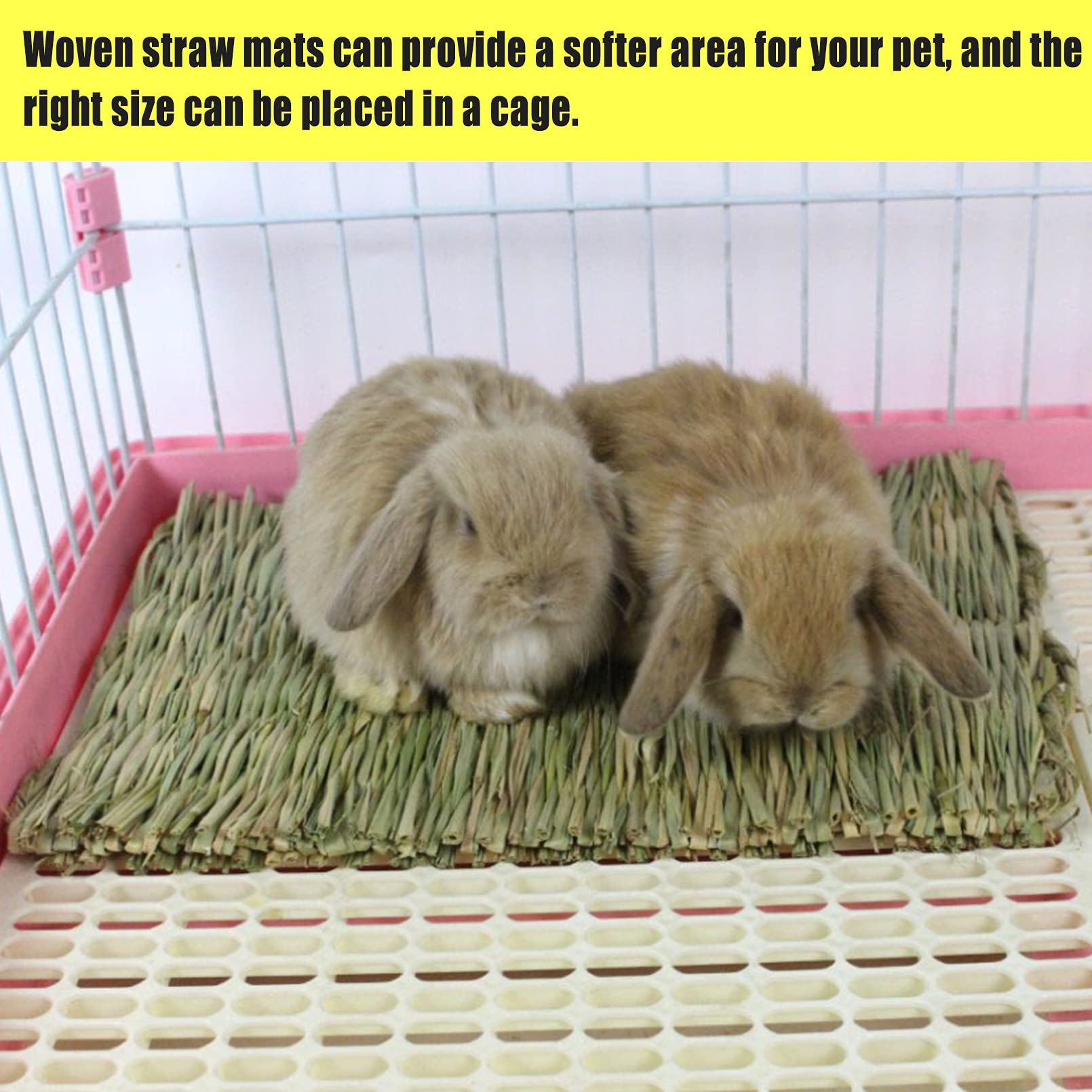Hamiledyi 18 Pack Bunny Grass Woven Bed Mat Natural Straw Hay Mats Rabbit Handmade Bedding Sleeping Grinding Nesting and Chewing Toy for Guinea Pig Hamster Chinchilla Squirrel Hedgehog