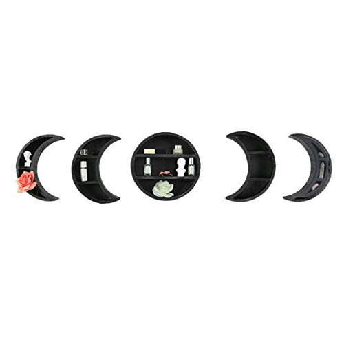 AKaSping 5PCS Moon Phase Shelf Set Black Moon Decoration Rack Wall-Mounted Moon Shelf for Essential Oil Crystal Gemstone Display Wall Hanging Storage Box