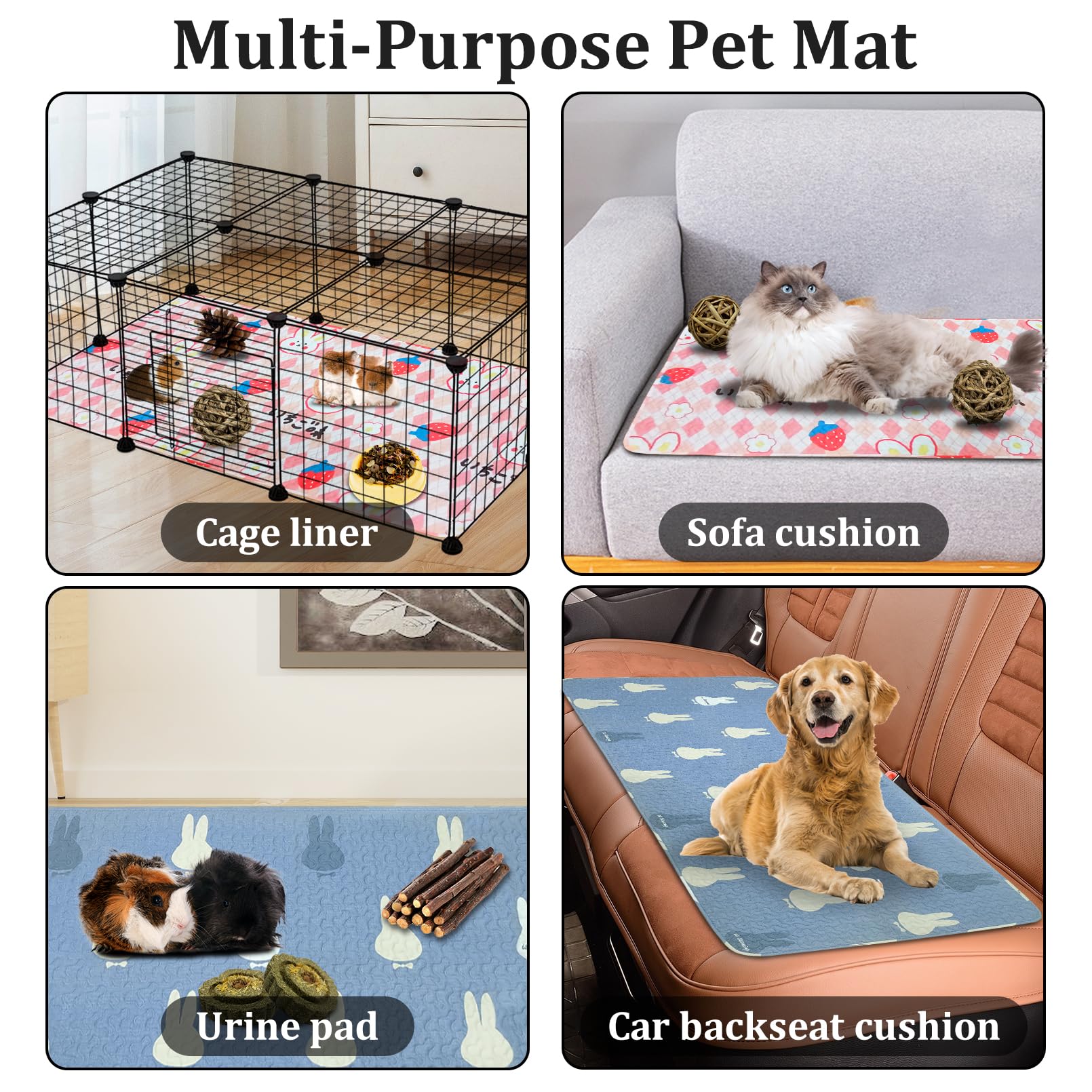 PINVNBY Washable Rabbit Cage Liners, Thickening Guinea Pig Cage Liners Bunny Bedding Small Animals Sleep Pad for Hamster Chinchilla Cats Puppies(27.5“ W x 59” L)