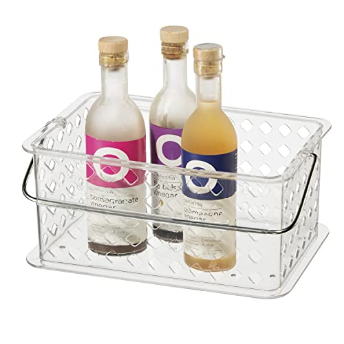 Oggi Clear Stacking Storage Basket with Handle, Large-14"x9"x5"
