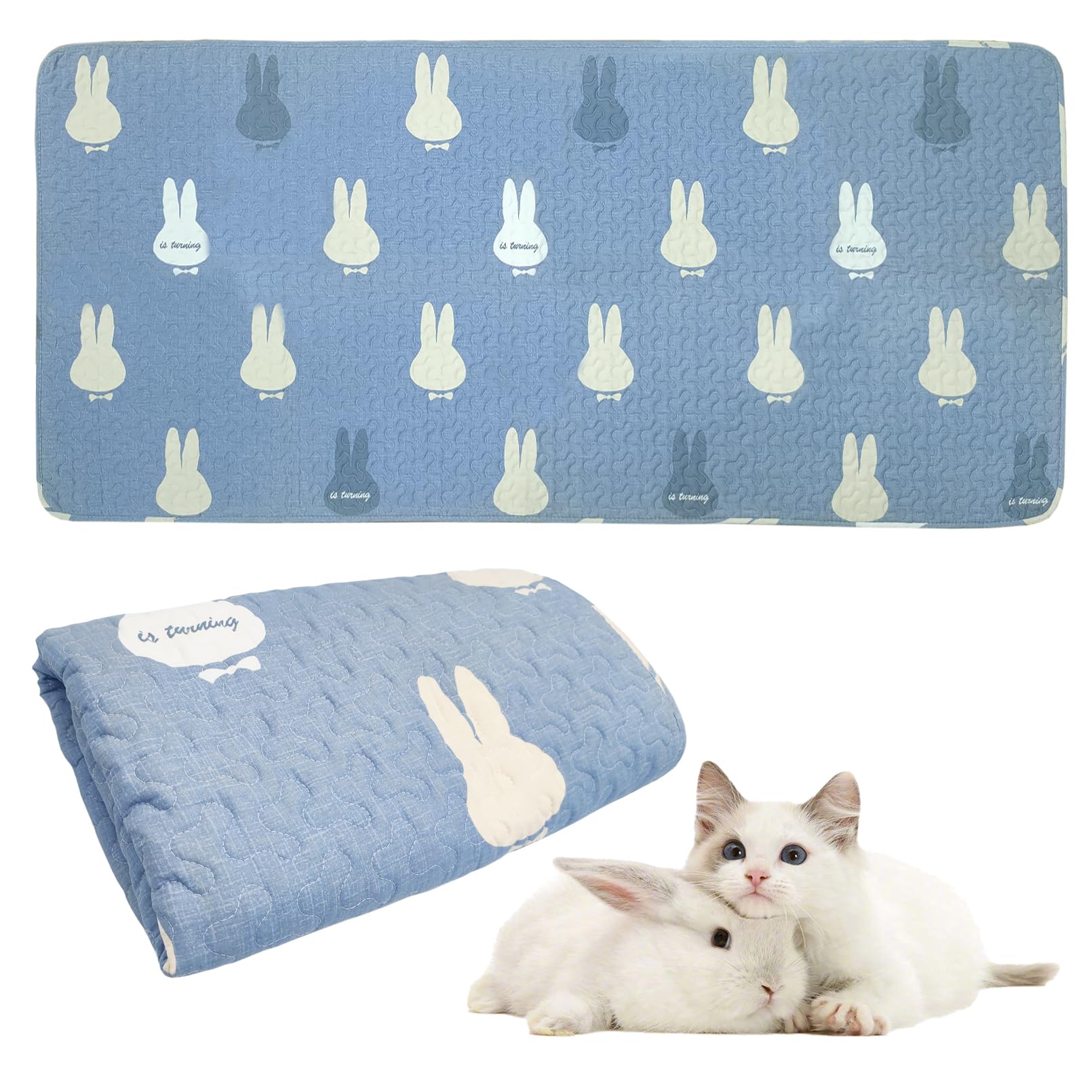 PINVNBY Washable Rabbit Cage Liners, Thickening Guinea Pig Cage Liners Bunny Bedding Small Animals Sleep Pad for Hamster Chinchilla Cats Puppies(27.5“ W x 59” L)