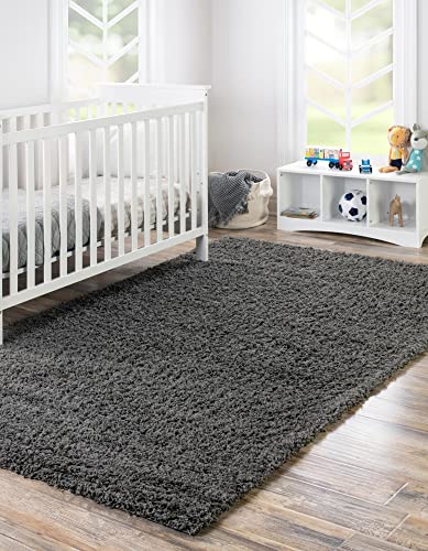 Rugs.com - Über Cozy Solid Shag Collection Rug – 8' x 10' Graphite Gray Shag Rug Perfect for Living Rooms, Large Dining Rooms, Open Floorplans