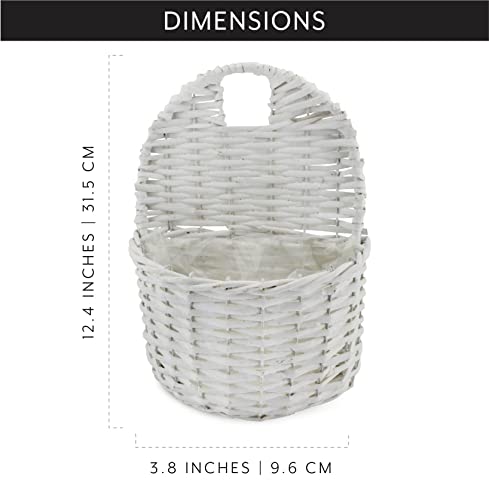 AuldHome Wicker Wall Pocket Baskets (2-Pack, White); Hanging Flower Door Baskets
