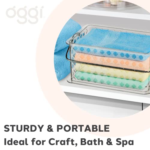 Oggi Clear Stacking Storage Basket with Handle, Large-14"x9"x5"