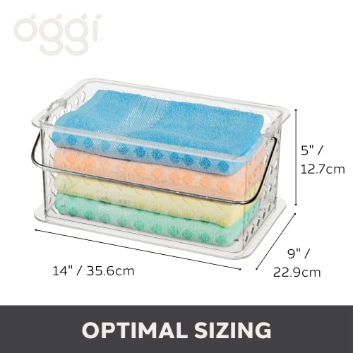 Oggi Clear Stacking Storage Basket with Handle, Large-14"x9"x5"