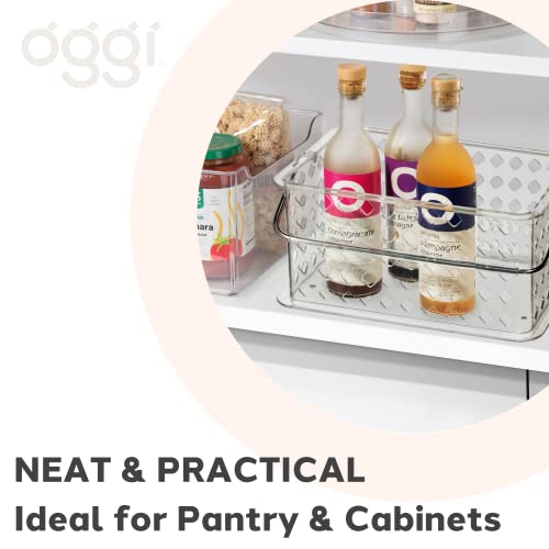 Oggi Clear Stacking Storage Basket with Handle, Large-14"x9"x5"