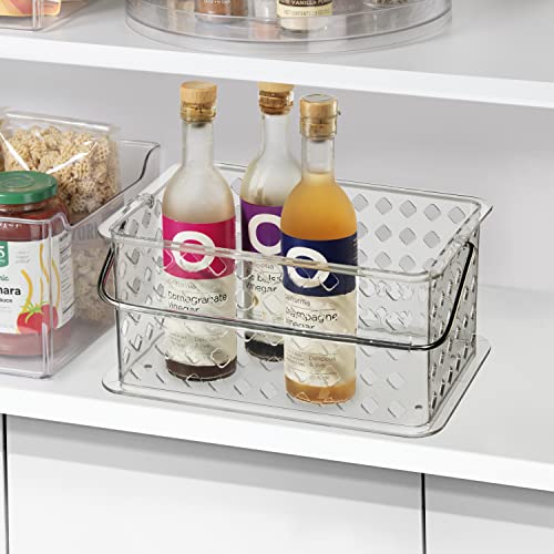 Oggi Clear Stacking Storage Basket with Handle, Large-14"x9"x5"