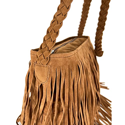 BYMEE Hippie Suede Fringe Tassel Crossbody Bag for Women western Hobo Shoulder Bag Vintage Messenger Bag (Coffee)