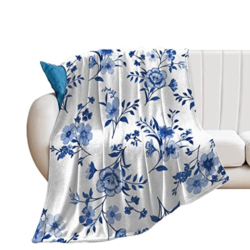 CHUWAN Throw Blanket Fuzzy Blanket Cozy Fleece Blanket Soft & Warm Fleece Flannel Pet Blanket Pet Throw Blue Rose 50"x60"