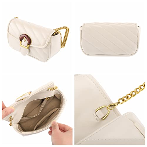 Ayliss Mini Women Crossbody Handbag Purse Shoulder Handbag Evening Clutch Cellphone Wallet PU Leather Chain Bag (Beige, Mini)