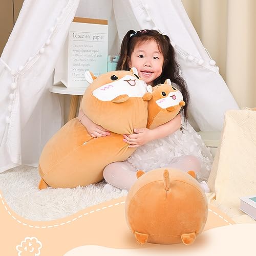 AIXINI 8 inch Cute Yellow Hamster Plush Stuffed Animal Cylindrical Body Pillow,Super Soft Cartoon Hugging Toy Gifts