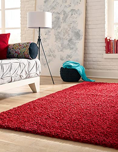 Rugs.com - Über Cozy Solid Shag Collection Rug – 9' x 12' Cherry Red Shag Rug Perfect for Living Rooms, Large Dining Rooms, Open Floorplans