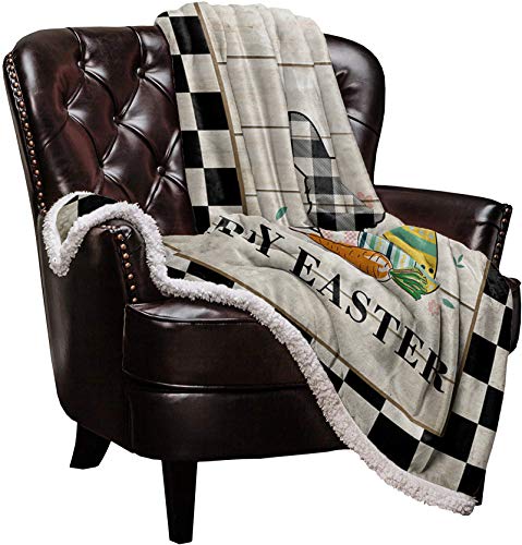 Easter Buffalo Bunny Throw Blanket for Couch,Leopard Egg Fuzzy Fluffy Super Soft Furry Plush,Black Check Farm Plank Comfy Thick Sherpa Throws and Blankets for Sofa Bed Decor