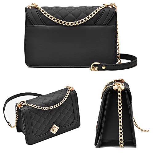 Kehpish Small Crossbody Bags for Women Shoulder Bag Quilted Satchels Clutch Handbag with Chain Strap (Black)