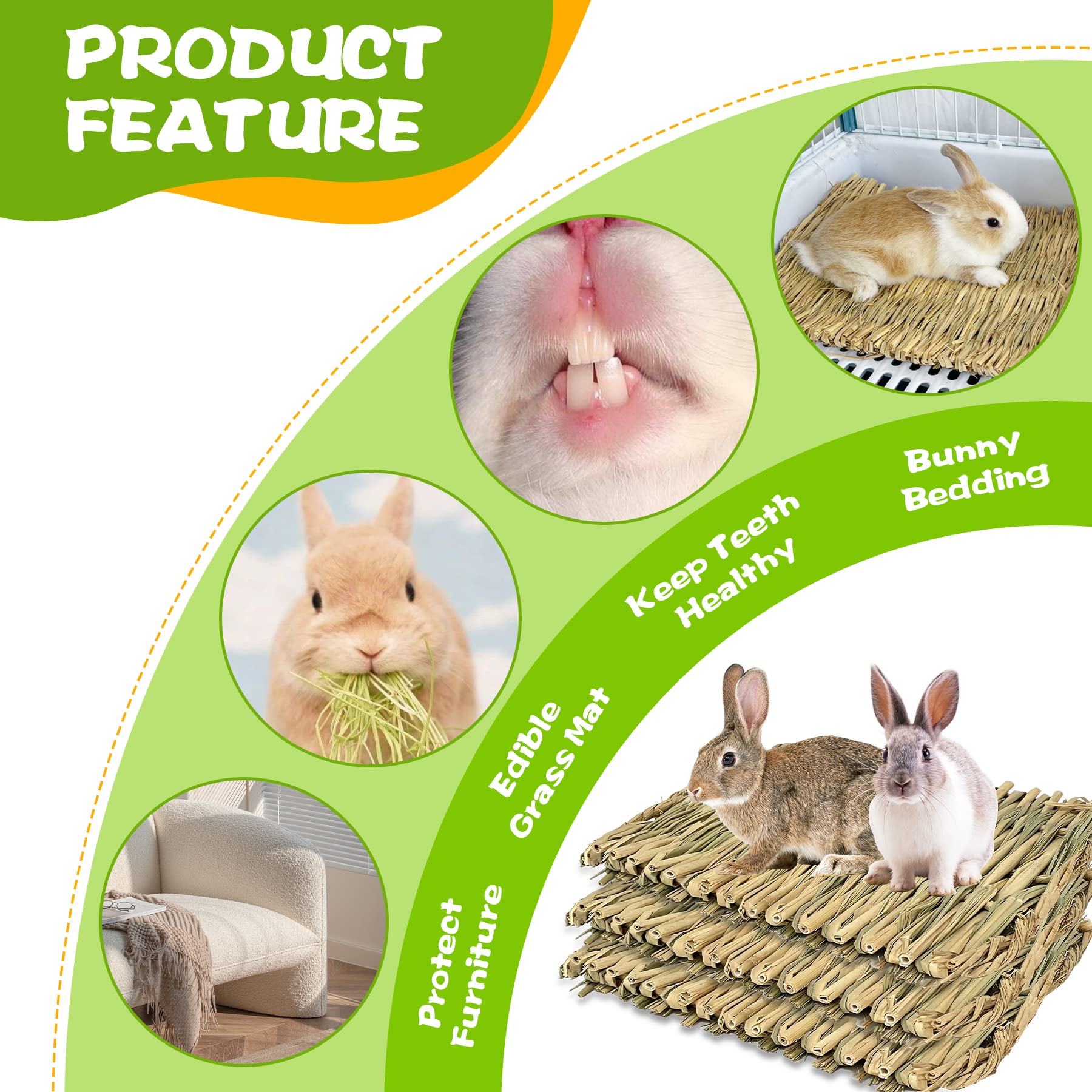 Hiflora Rabbit Grass Mats 6 Pack Bunny Bed Rabbit Toys Easy for Burrowing Natural Grass Scent Bunny Toys for Rabbits Indoor, Guinea Pig, Hamster, Hedgehog Comfortable and Cozy Environment