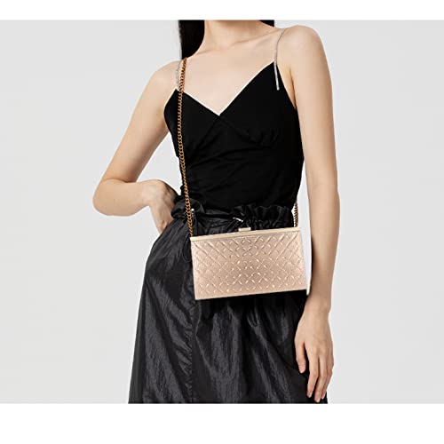 Metal Top-Handle Women Evening Clutch Purse Bag Crystal Rhinestone Handbags Champaign Medium
