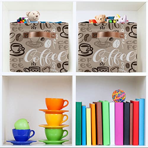 Coffee Storage Basket Fabric Storage Bin Farmhouse Coffee Pod Holder Baskets, Coffee Cup Foldable Storage Boxes Organizer for Baby Cloth Dog Toy Book Storage Cubes Shelf Closet Basket 16×12×8 Inches