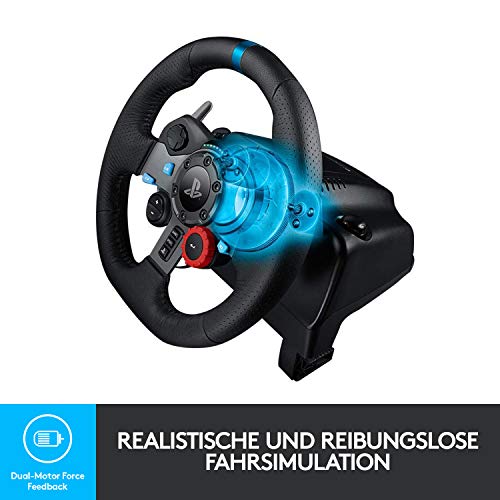 Logitech G29 Driving Force Racing Wheel and Floor Pedals, Real Force Feedback, Stainless Steel Paddle Shifters, Leather Steering Wheel Cover, Adjustable Floor Pedals, EU-Plug, PS4/PS3/PC/Mac, Black