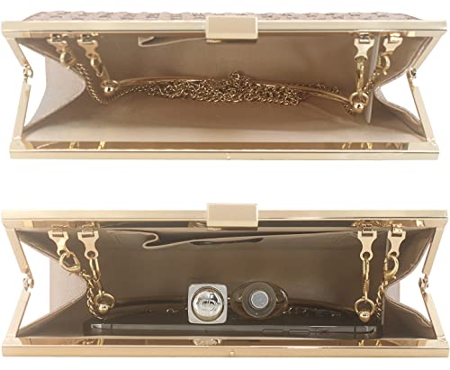 Metal Top-Handle Women Evening Clutch Purse Bag Crystal Rhinestone Handbags Champaign Medium