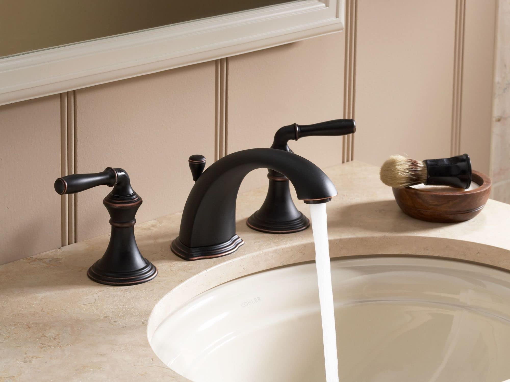 KOHLER 394-4-BN Devonshire Widespread Bathroom Faucet with Pop-Up Drain Assembly, 3-Hole 2-Handle Bathroom Sink Faucet, 1.2 gpm, Vibrant Brushed Nickel