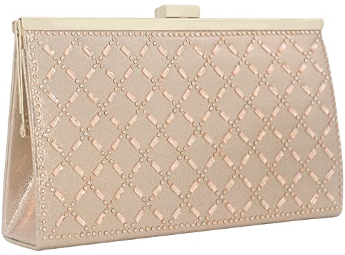 Metal Top-Handle Women Evening Clutch Purse Bag Crystal Rhinestone Handbags Champaign Medium