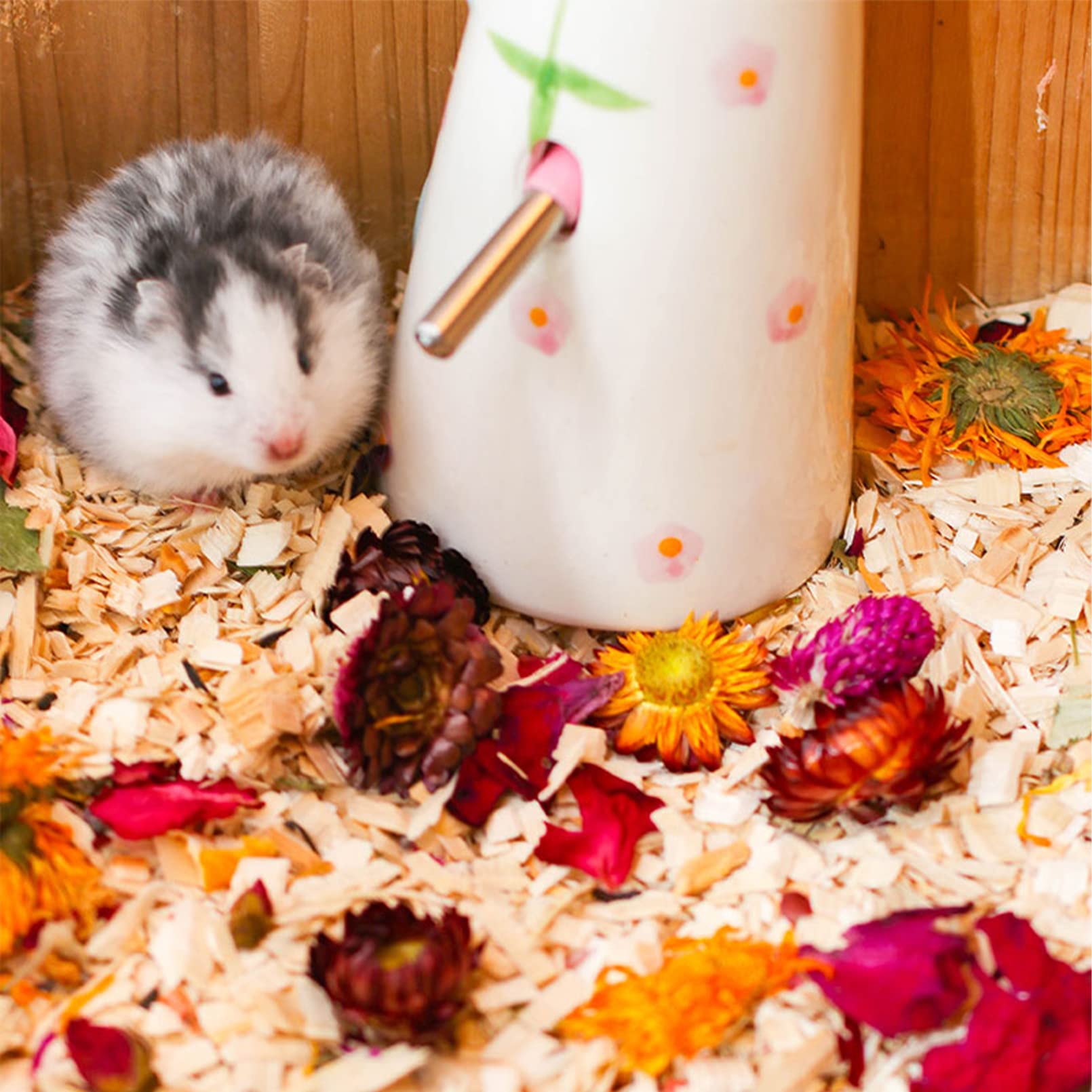 Hamster Bedding, Natural Soft Dried Flowers Bedding, Small Pet Litter Habitat Mat Edible Treat for Guinea Pigs Rabbits Gerbils Rats Squirrels Chinchillas (Dried Flowers)