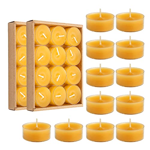 LJQizn 24pcs Natural Beeswax Tealight Candles Handmade Decorative Unscented Pure Beeswax Tea Lights( Perfect for Birthday Party ,Wedding, Spa, Home Decor)