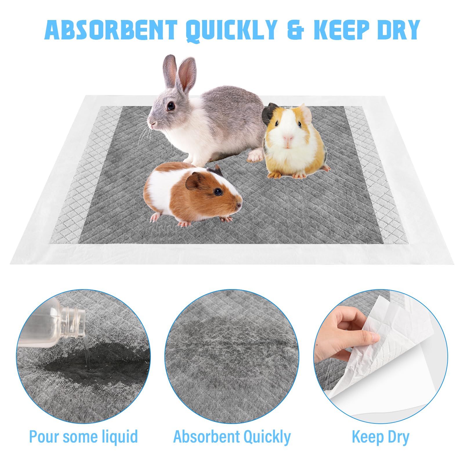 OHCCYML Disposable Guinea Pig Cage Liners,50PCS Thickened Guinea Pig Pee Pads Super Absorbent Charcoal Odor Controlling Cage Bedding Liners for Small Animals Rabbit Cat Puppy Hamster(18" x 13")
