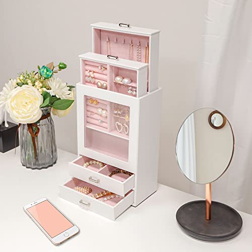 Kendal Jewelry Boxes for Girls Women, White Jewelry Box with Porcelain Pattern, Stand Layer Jewelry Organizer Box Display Necklace, Earring, Ring, Jewelry Storage Case as Ideal Gift