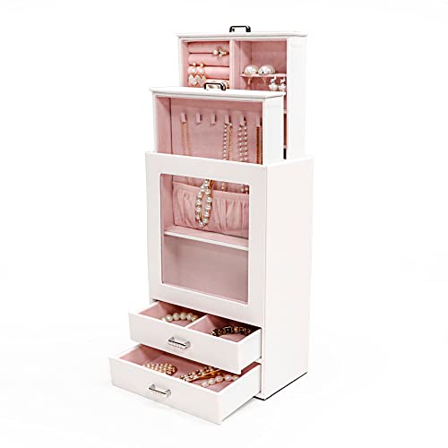 Kendal Jewelry Boxes for Girls Women, White Jewelry Box with Porcelain Pattern, Stand Layer Jewelry Organizer Box Display Necklace, Earring, Ring, Jewelry Storage Case as Ideal Gift
