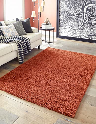 Rugs.com - Über Cozy Solid Shag Collection Rug – 4' x 6' Terracotta Shag Rug Perfect for Entryways, Kitchens, Breakfast Nooks, Accent Pieces