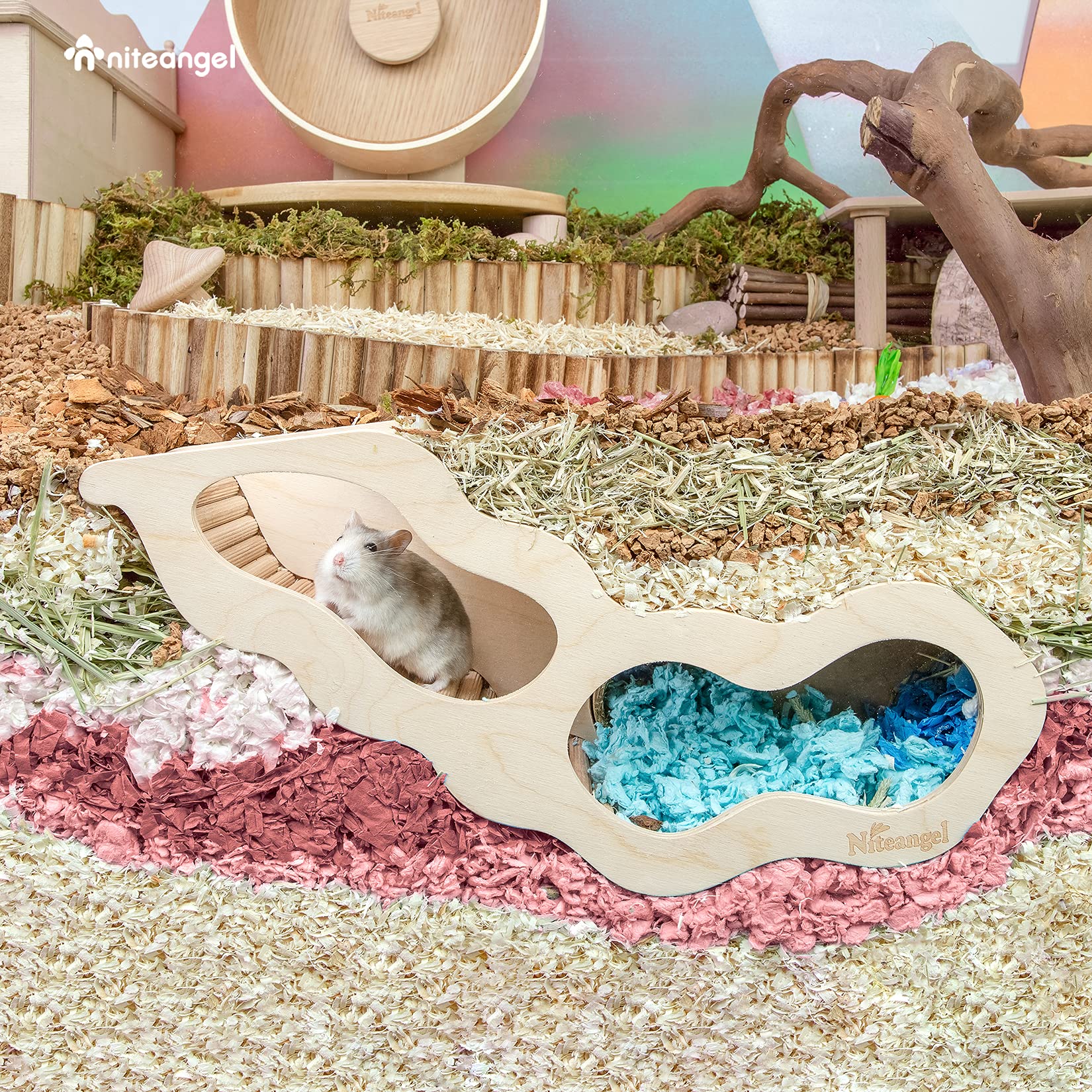 Niteangel Hamster House w/Climbing Ladder for Hamsters Gerbils Mice or Similar-Sized Pets (Secret Peep Tunnel Hamster Hut)