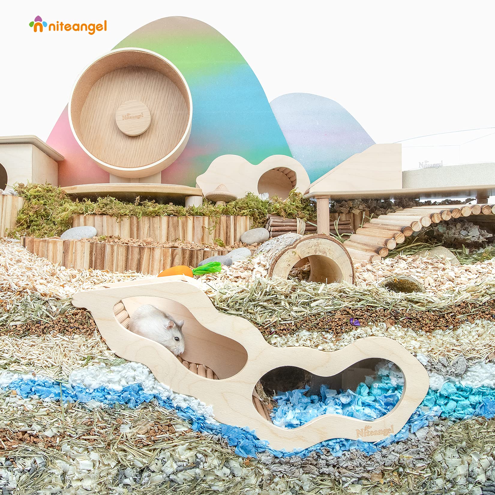 Niteangel Hamster House w/Climbing Ladder for Hamsters Gerbils Mice or Similar-Sized Pets (Secret Peep Tunnel Hamster Hut)