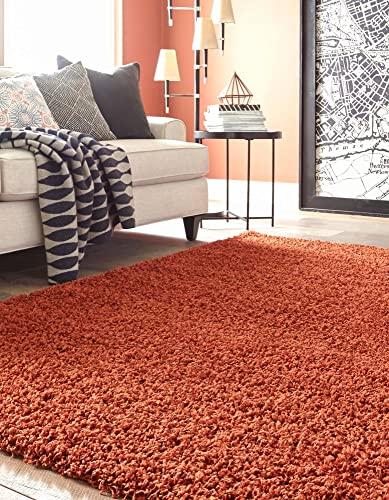 Rugs.com - Über Cozy Solid Shag Collection Rug – 4' x 6' Terracotta Shag Rug Perfect for Entryways, Kitchens, Breakfast Nooks, Accent Pieces