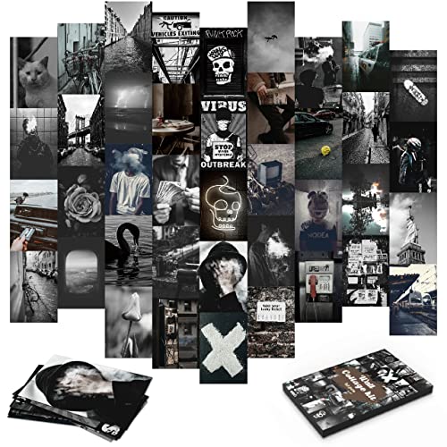 LOVEDMORE Photo Collage Kit Grunge for Wall Aesthetic 40 Pictures Black Aesthetic Posters for Wall Decor | Grunge Aesthetic Room Decor Grunge Dorm Decor for Teen Boys and Girls