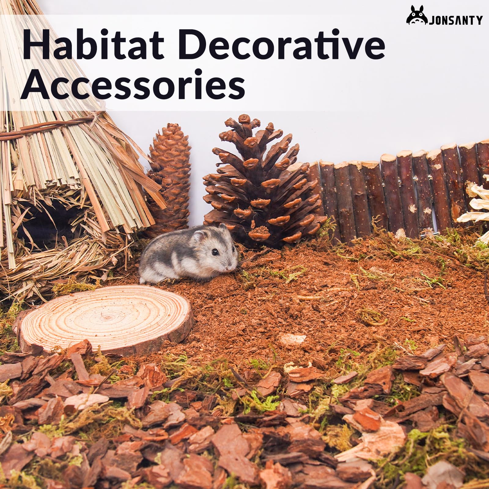 JONSΛNTY 3L Natural Coconut Coir Bedding, Small Animal Bedding for Hamster, Reptile, Tortoise, Frogs, Snakes, Hermit Crabs, Burrowing Animals, Clean, Cozy, Odor Control, Absorbent, for Cage, Terrarium