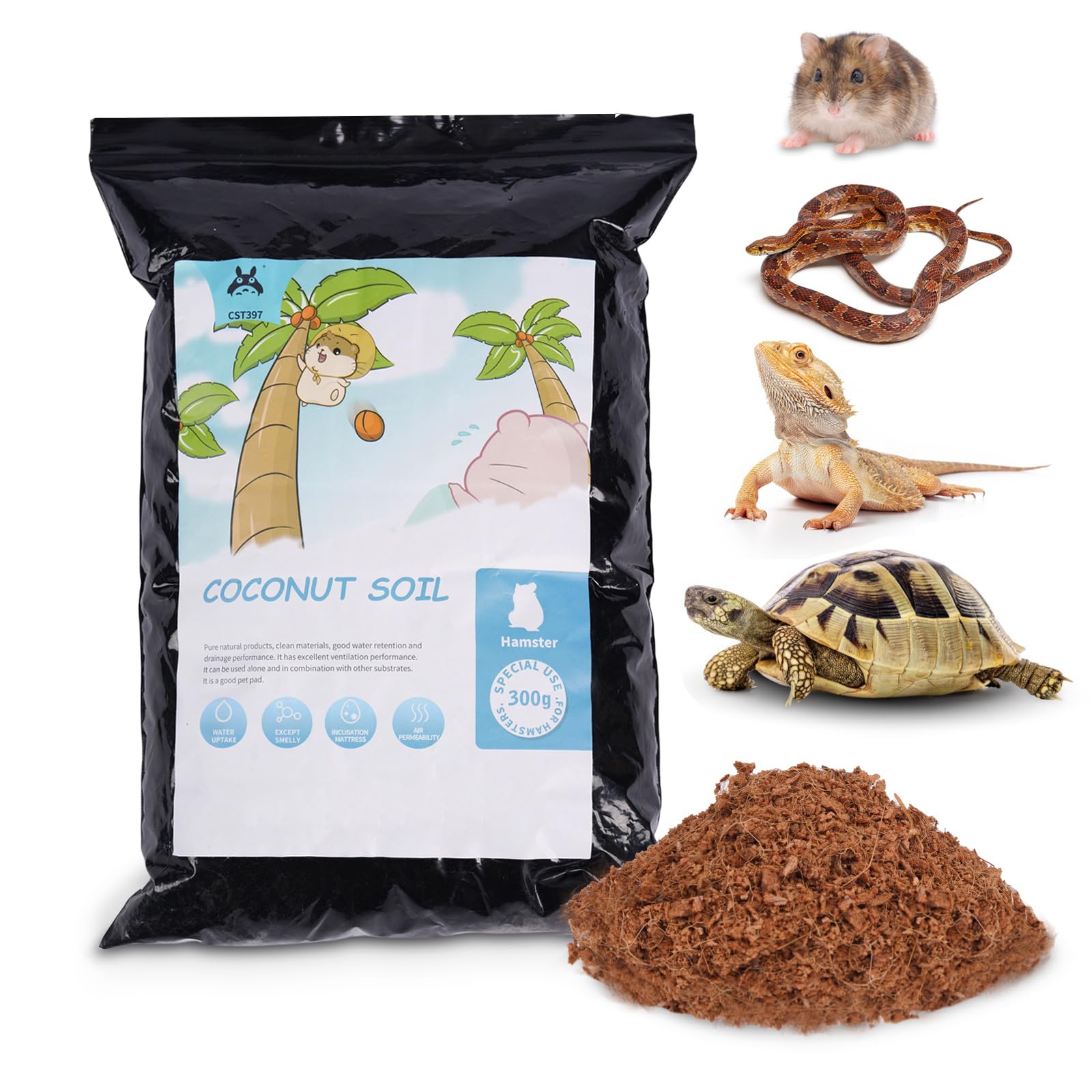 JONSΛNTY 3L Natural Coconut Coir Bedding, Small Animal Bedding for Hamster, Reptile, Tortoise, Frogs, Snakes, Hermit Crabs, Burrowing Animals, Clean, Cozy, Odor Control, Absorbent, for Cage, Terrarium