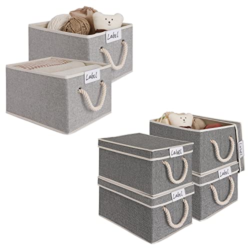 LoforHoney Home Bundle- Storage Bins with Cotton Rope Handles Large Light Gray 2-Pack, Storage Bins with Lids Large Dark Gray 4-Pack