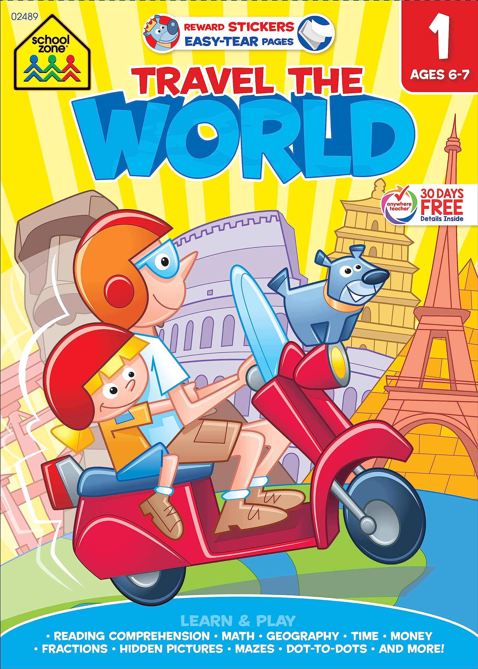 School Zone - Travel the World 1st Grade Learning Workbook - 240 Pages, Ages 6 to 7, Stickers, Beginning and Ending Letters, Geography, Culture, and More (Easy-Tear Top Bound Pad) (Learning Tablets)