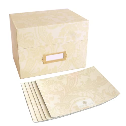 Anna Griffin Die Storage Box - Ivory Damask - 9" x 6.5" x 7" Elegant Box Set & Magnetic Storage of Craft Dies - Die Organizer Set of 10 Sleeves with Pockets, Tab Dividers, 36 Labels & 10 Magnets
