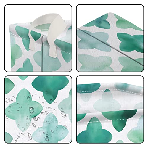 Clastyle Collapsible Green St Patricks Clover Storage Baskets Rectangle Shamrocks Leaf Storage Bin for Bedroom, 15.7 * 11.8 * 11.8 in