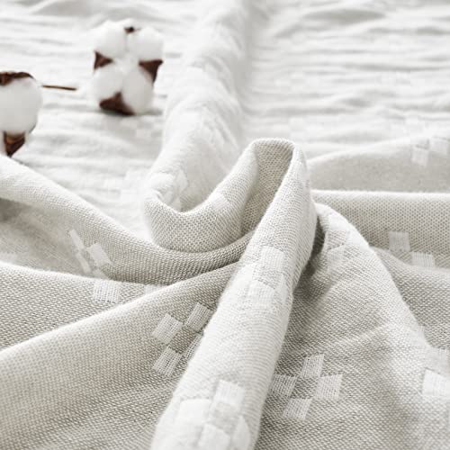 jinchan Grey Throw Blanket for Couch Boho Throw Blanket Cozy Blanket Cotton Spring Blanket Twin Size Bed Throw 3 Layer Coverlet Geometric Quilt Gray Soft Blanket Baby Kid Gift 60x80 Inch