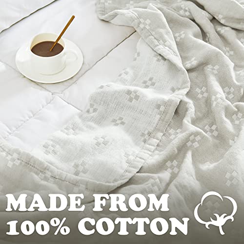 jinchan Grey Throw Blanket for Couch Boho Throw Blanket Cozy Blanket Cotton Spring Blanket Twin Size Bed Throw 3 Layer Coverlet Geometric Quilt Gray Soft Blanket Baby Kid Gift 60x80 Inch