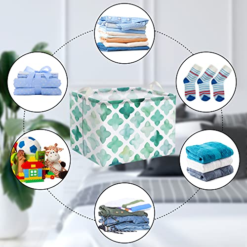 Clastyle Collapsible Green St Patricks Clover Storage Baskets Rectangle Shamrocks Leaf Storage Bin for Bedroom, 15.7 * 11.8 * 11.8 in