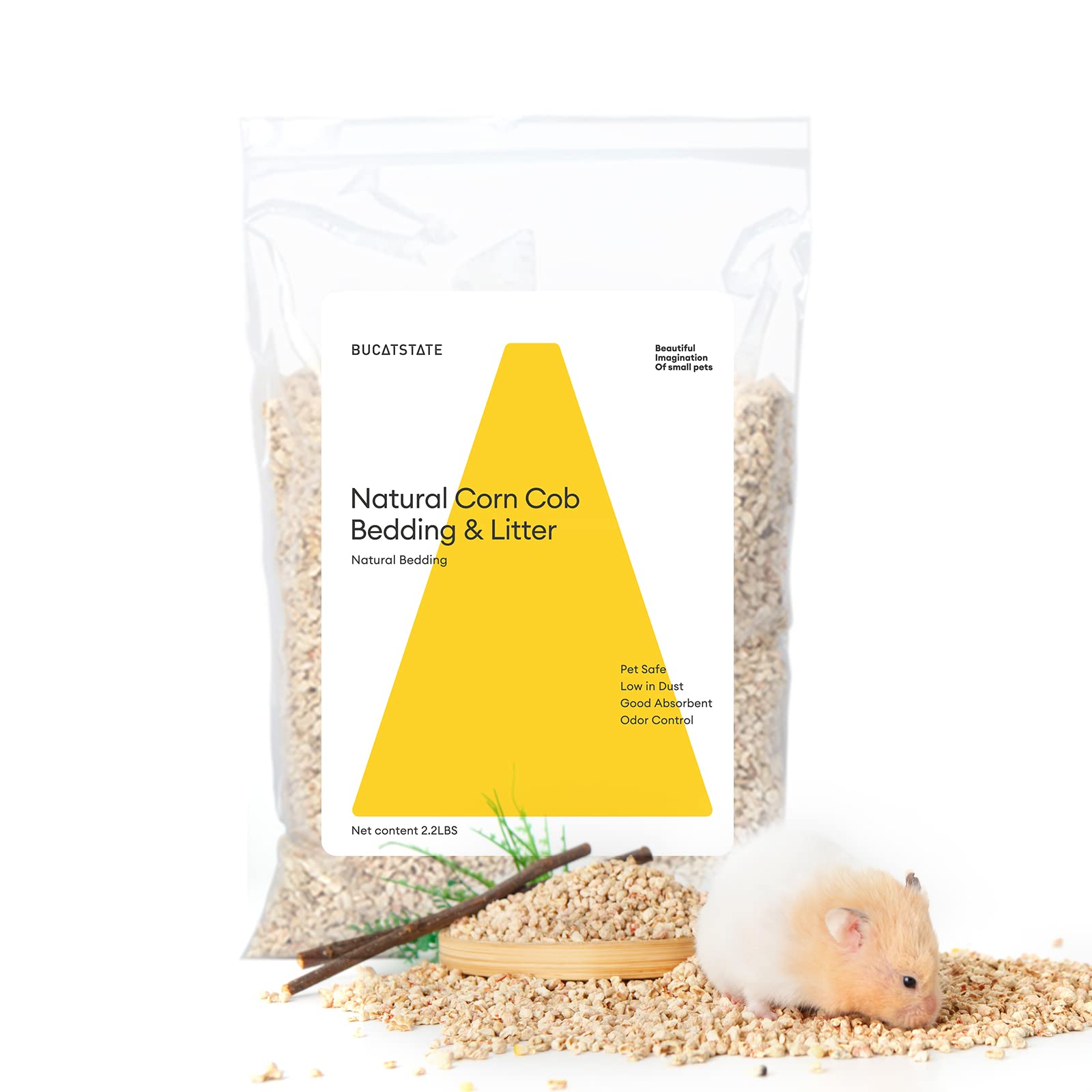 BUCATSTATE Hamster Corn Cob Bedding & Litter 1KG/2.2LB Natural Odor Control for Dwarf Hamster Pet Birds and Small Animals