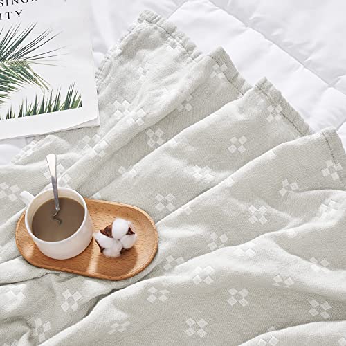 jinchan Grey Throw Blanket for Couch Boho Throw Blanket Cozy Blanket Cotton Spring Blanket Twin Size Bed Throw 3 Layer Coverlet Geometric Quilt Gray Soft Blanket Baby Kid Gift 60x80 Inch