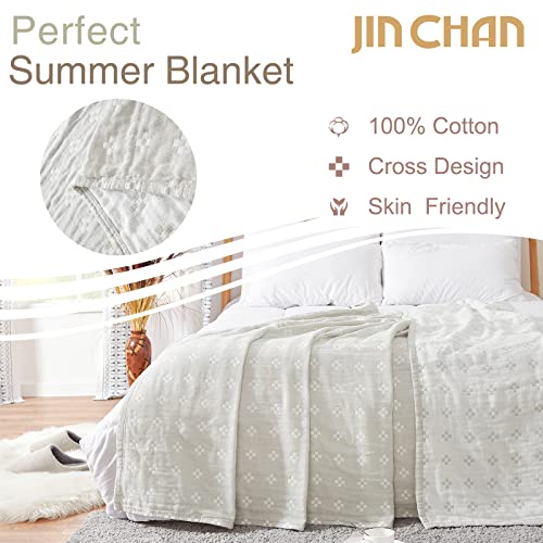 jinchan Grey Throw Blanket for Couch Boho Throw Blanket Cozy Blanket Cotton Spring Blanket Twin Size Bed Throw 3 Layer Coverlet Geometric Quilt Gray Soft Blanket Baby Kid Gift 60x80 Inch