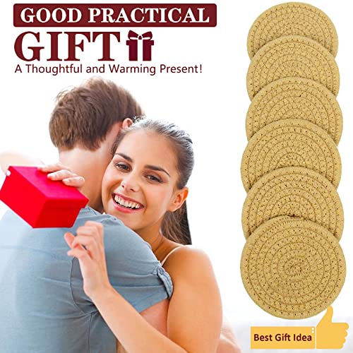 Casaphoria Cotton Woven Coasters for Drinks Absorbent,Round Heat-Resistant Cotton Coasters for Coffee Table,Handmade Braided Fabric Insulated Coasters,Home Decor Gifts(Brown,6Pcs,4.3inch)