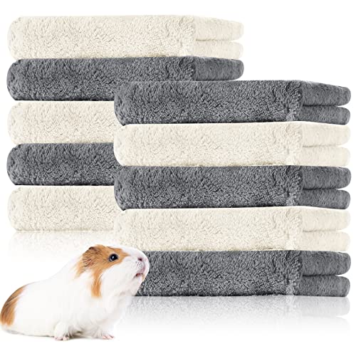 10 Pieces Guinea Pigs Blankets Hamster Fleece Cage Liners Soft Guinea Pig Accessories Small Animal Pet Blanket Sleep Bedding Mats Pet Supplies for Dog Puppy Cat (Gray, Beige,11.8 x 11.8 Inch)